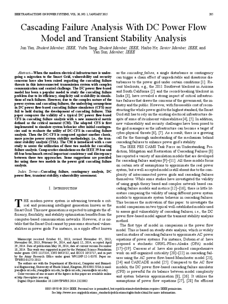 Cascading Failure Analysis With DC Power Flow Model and Transient Stability Analysis | PDF ...