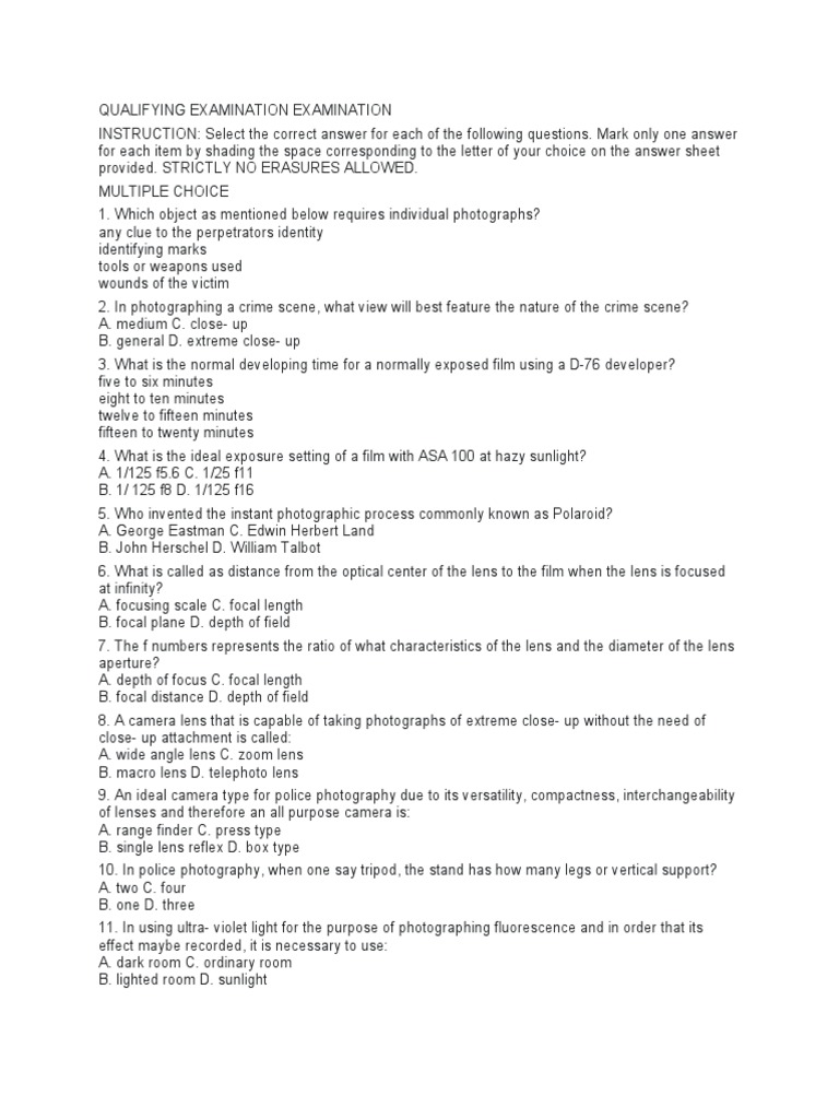 QUALIFYING EXAMINATION EXAMINATION - Docx2 | PDF | Fires | Camera Lens