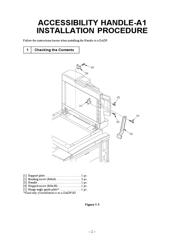 Accessibility Handle-A1 Installation Procedure: 1 Checking The Contents ...