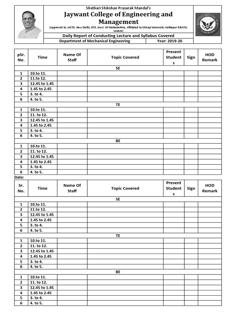Jaywant College of Engineering and Management: Daily Report of ...