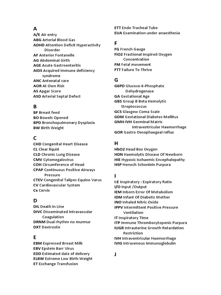 Abbrev | PDF | Urinary Tract Infection | Preterm Birth