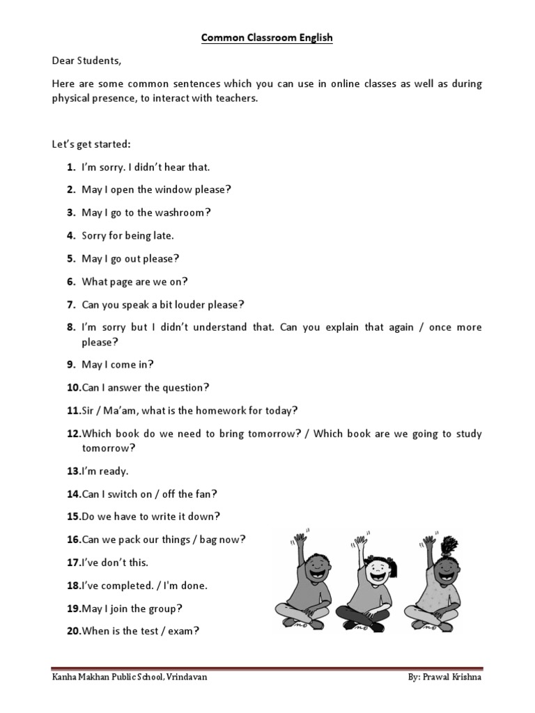 Common Classroom English Phrases | PDF | Language Arts & Discipline
