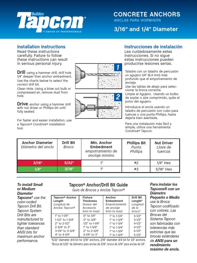 Tapcon Installation Instructions 3-16and1-4 | PDF | Artes Decorativas ...