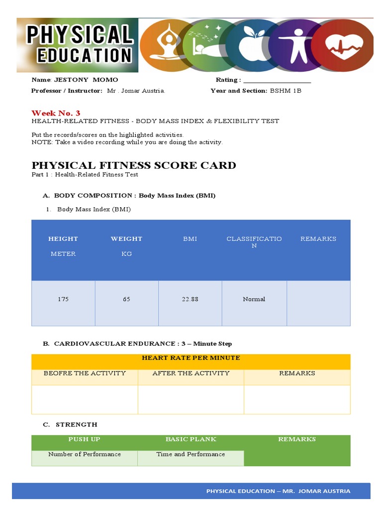 Physical Fitness Score Card: Week No. 3 | PDF