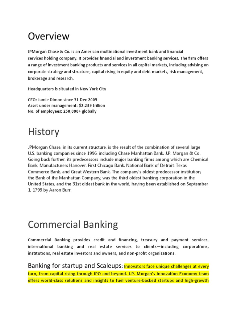 An Overview of JPMorgan Chase & Co.'s Commercial Banking Services and ...
