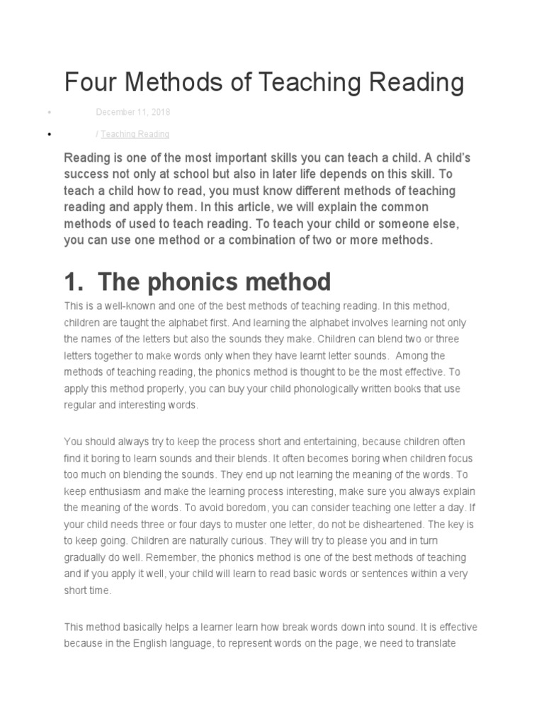 Four Methods of Teaching Reading | PDF | Phonics | Neuropsychology