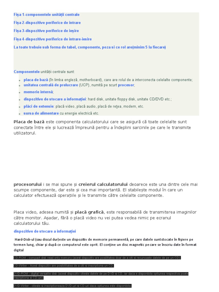 Componentele Unitatii Centrale | PDF
