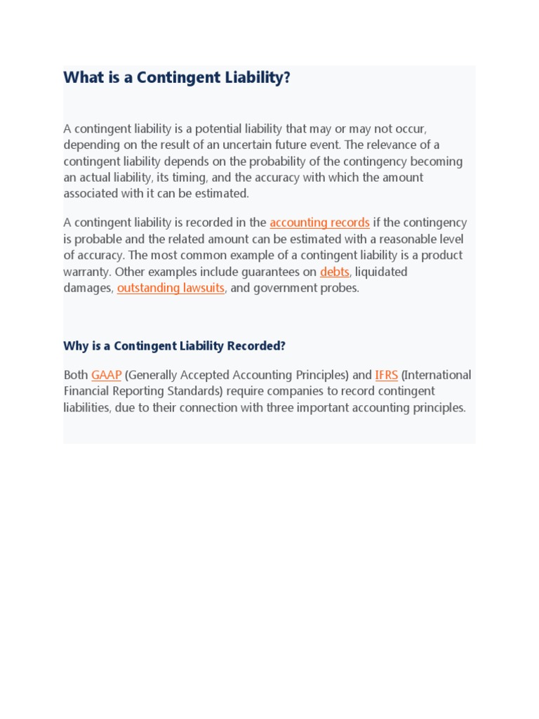 What Is A Contingent Liability?: Accounting Records | PDF | Financial ...