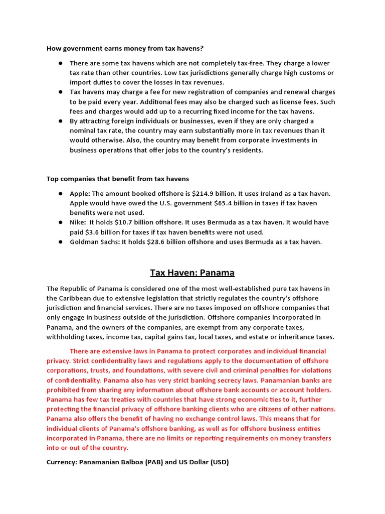 Tax Haven: Panama: How Government Earns Money From Tax Havens? | PDF ...