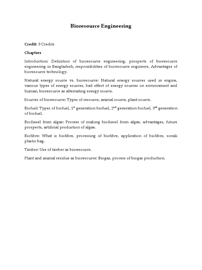 Bioresource Engineering: Credit: 3 Credits Chapters | PDF