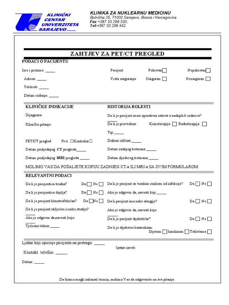 Zahtjev Za PETCTkonacna Verzija 1 | PDF