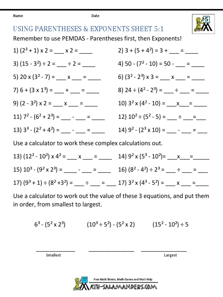Using Parentheses Exponents 5th 1 | PDF | Teaching Mathematics ...