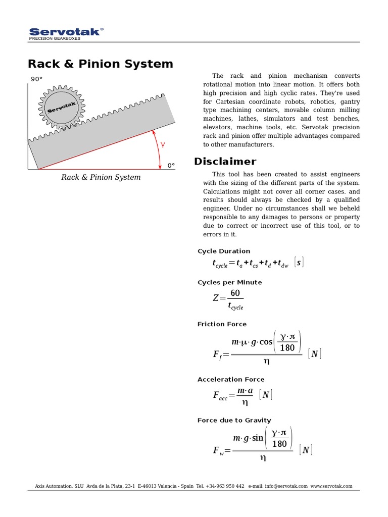 Rack and Pinion Calculations PDF | PDF | Friction | Force