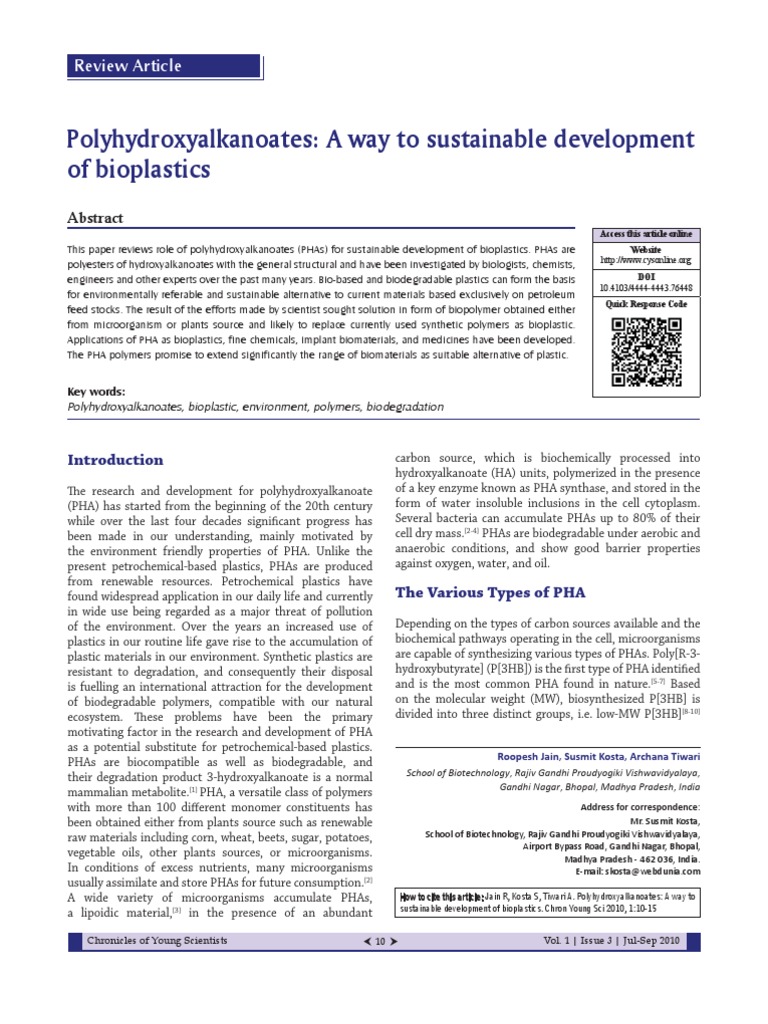Polyhydroxyalkanoates: A Way To Sustainable Development of Bioplastics ...