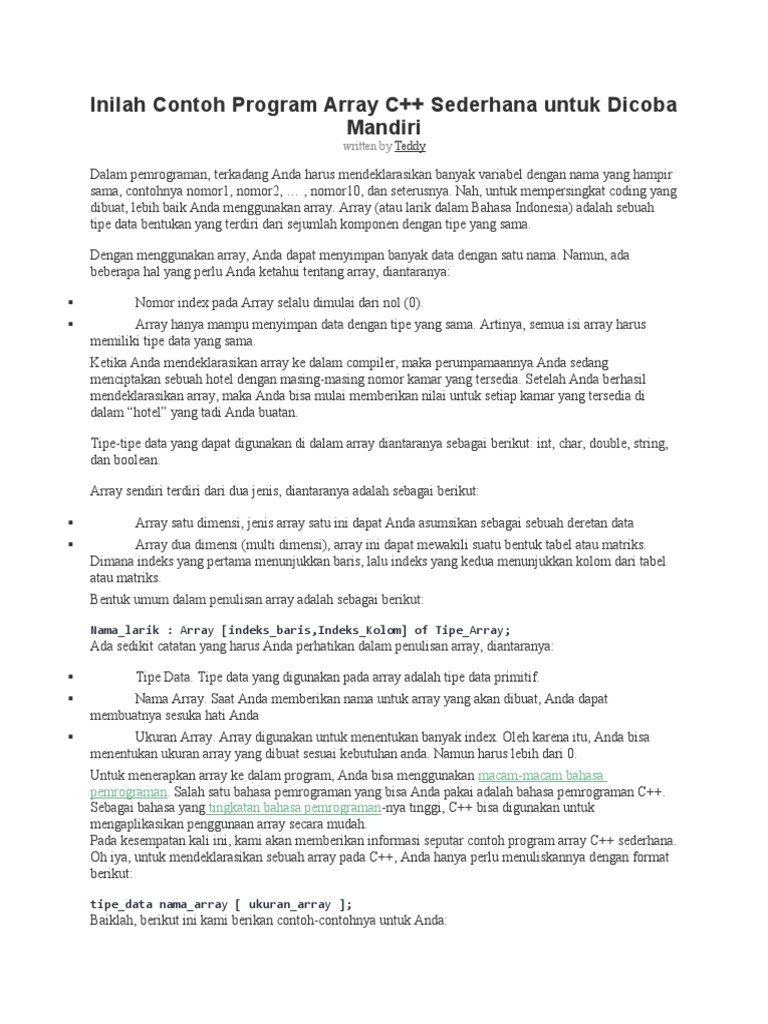 Contoh Program Array C++ | PDF