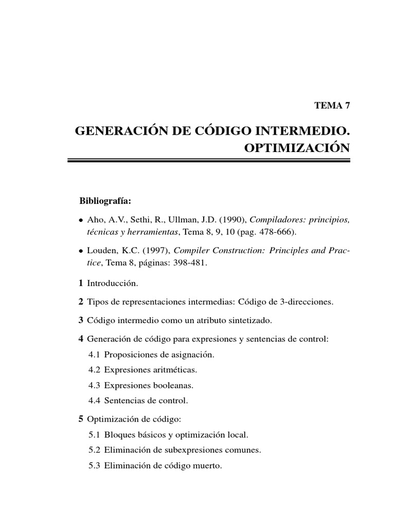 Generacion y Optimizacion de Codigo Intermedio PDF | PDF | Compilador | Programa de computadora