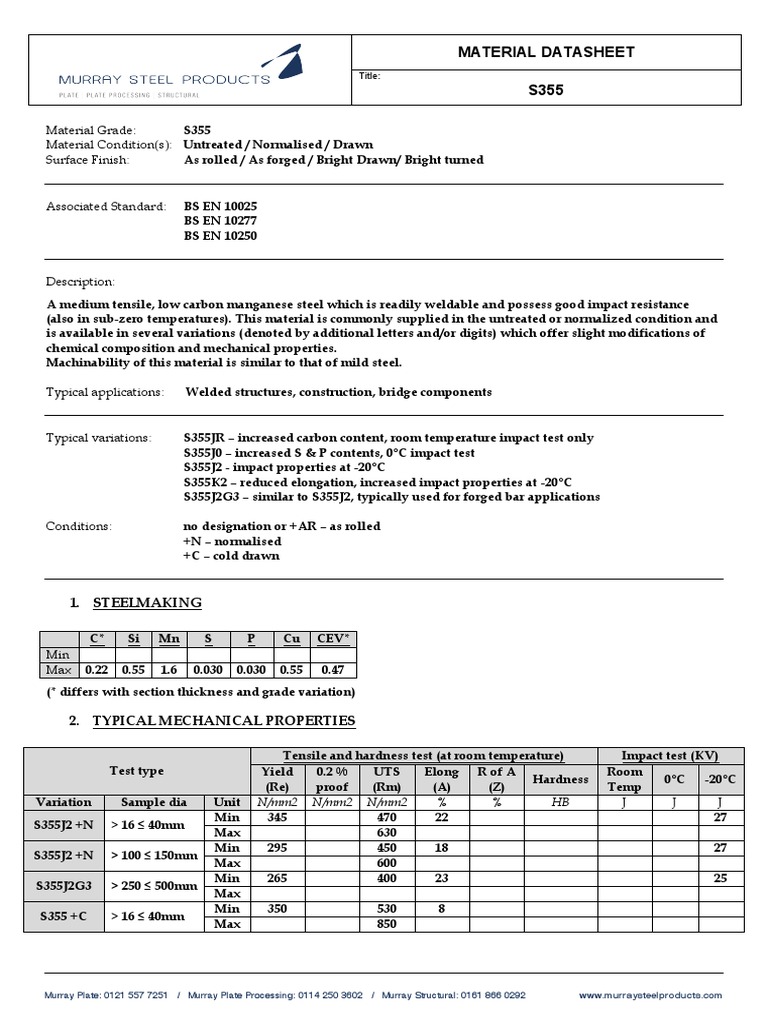 Material Datasheet for S355 Steel: Properties, Applications, and ...