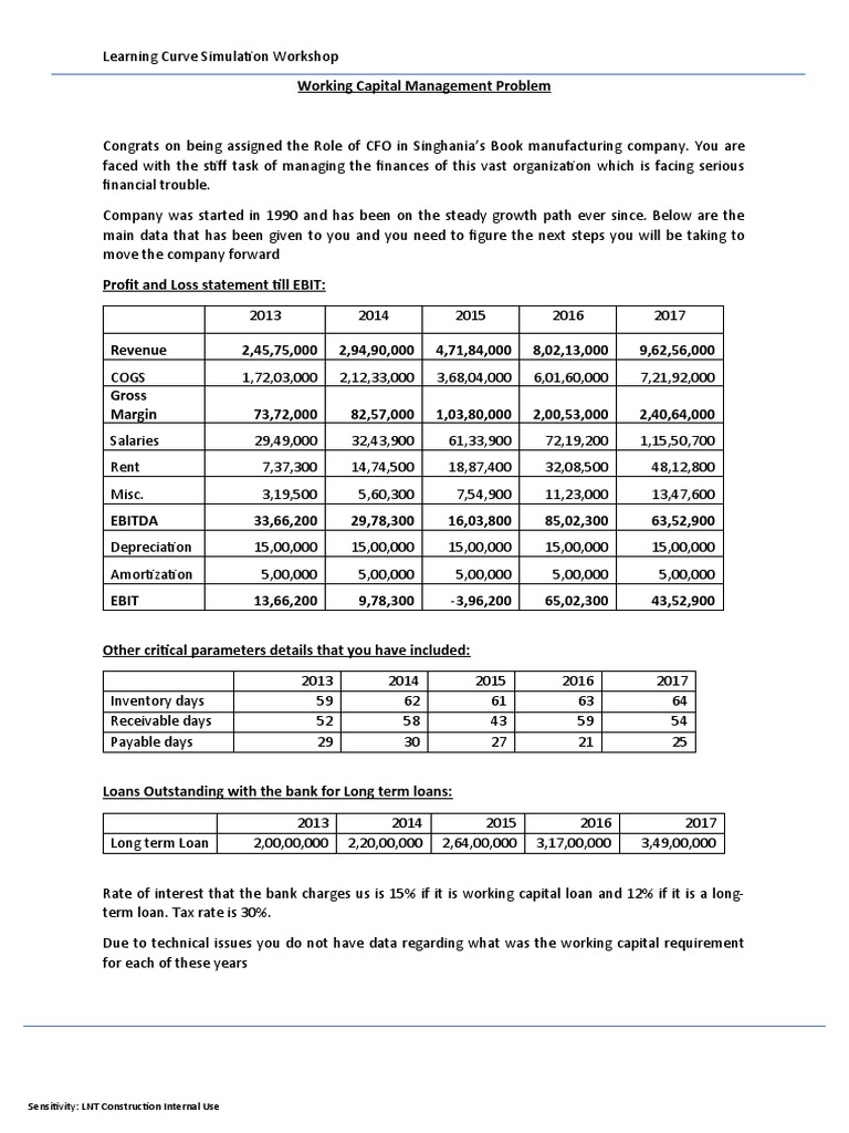 Working Capital Exercise | PDF | Earnings Before Interest | Working Capital