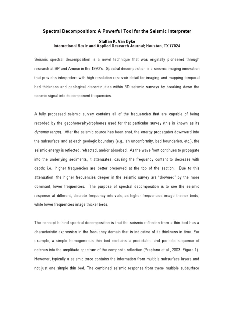 Spectral Decomposition Houston Paper Pdf Reflection Seismology Spectral Density