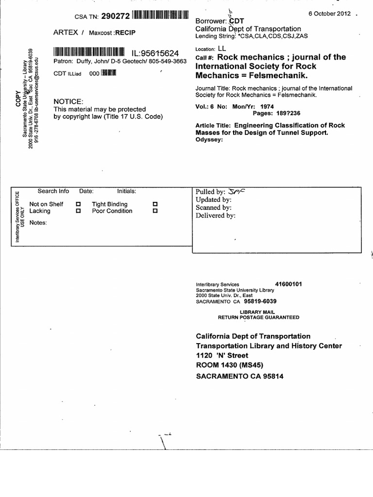 Barton Et Al. (1974) - Engineering Classification of Rock Mass For The ...