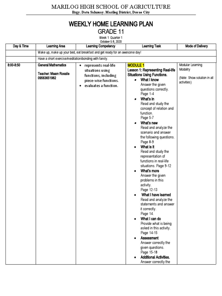 GRADE 11 COOKERY - Week Plan | PDF | Communication | Learning