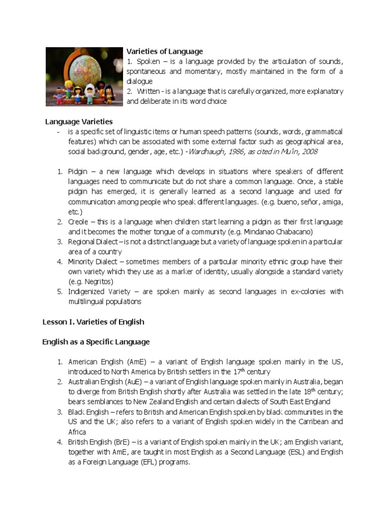 Varieties of English Language Explained | PDF | English Language | Noun