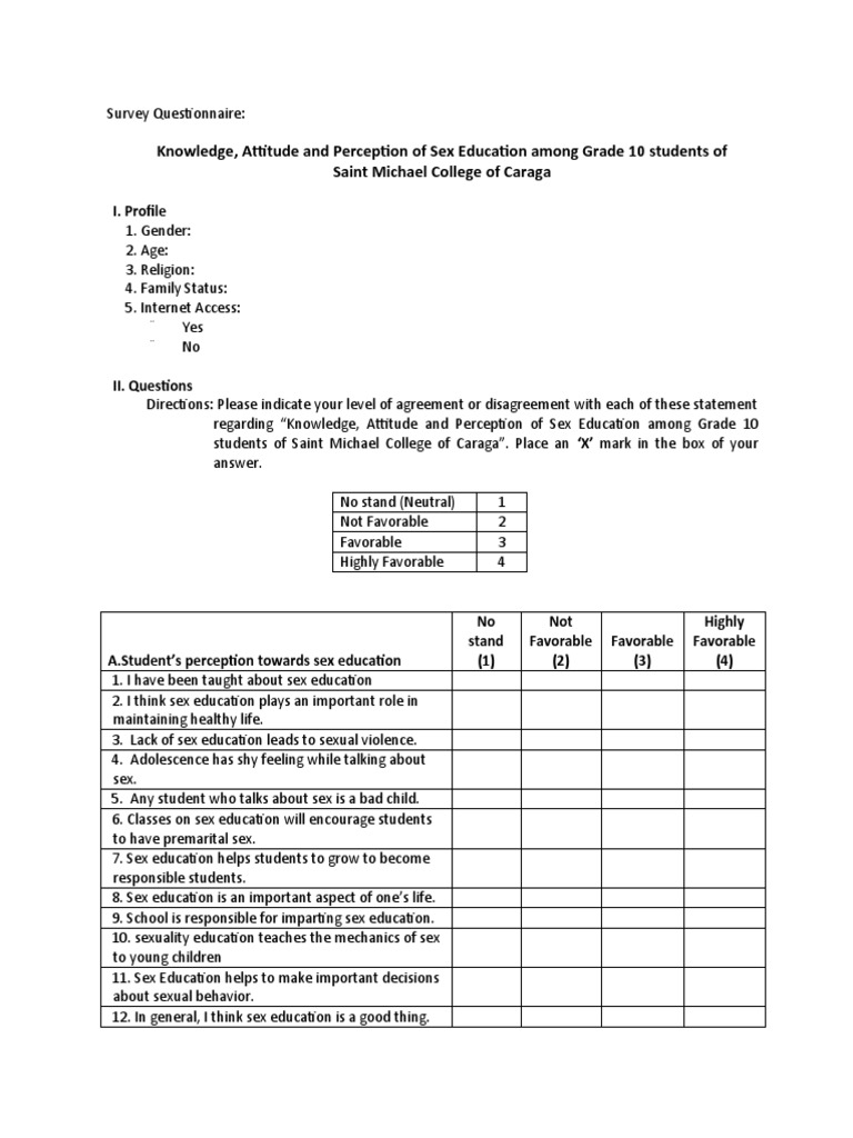 Knowledge, Attitude and Perception of Sex Education Among Grade 10 ...