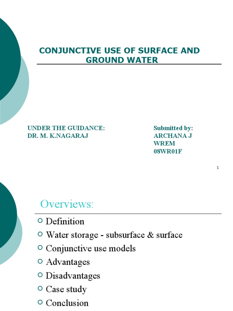 Conjunctive Use of Surface and Ground Water: Submitted By: Archana J ...