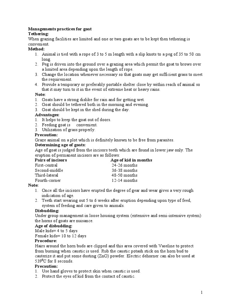 Managements Practices For Goat Tethering | PDF | Goat | Pregnancy