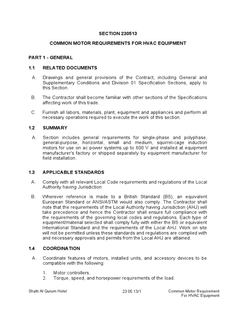 Common Motor Requirements For Hvac Equipment Ifc0 | PDF | Electric ...