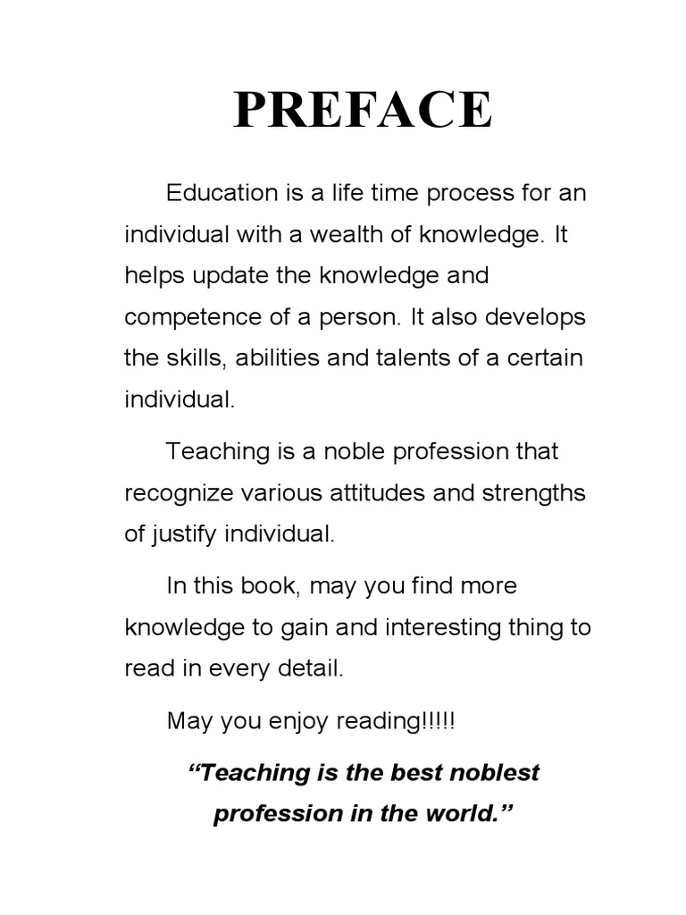 Preface: "Teaching Is The Best Noblest Profession in The World." | PDF ...