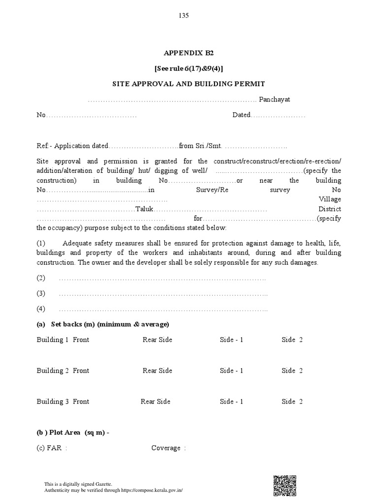 Appendix B2 (See Rule 6 (17) &9 (4) ) Site Approval and Building Permit ...