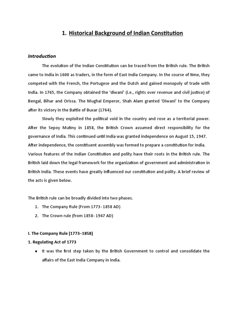Historical Background of Indian Constitution Notes | PDF | British Raj ...