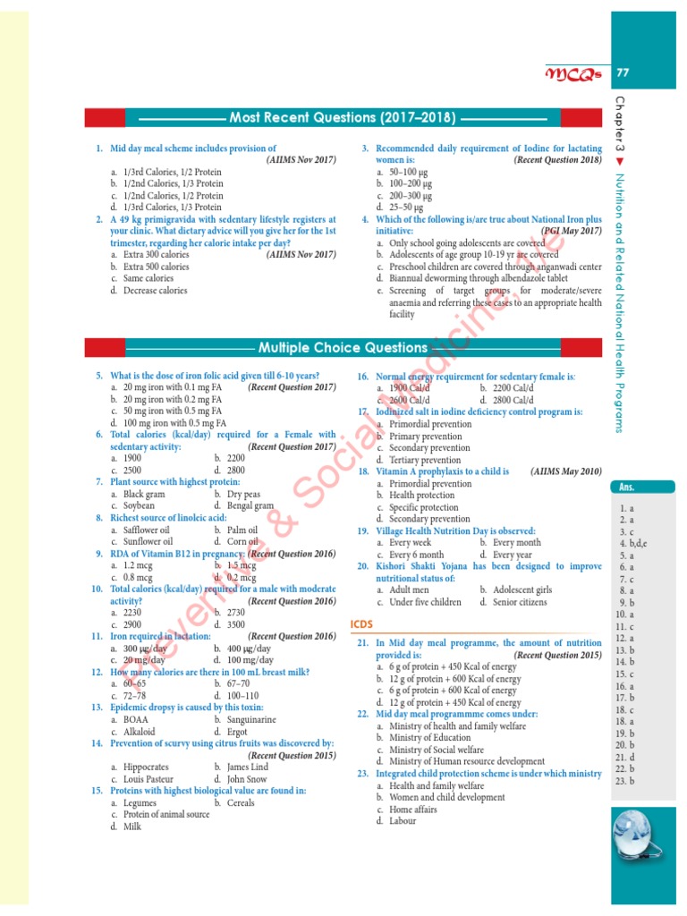 Nutrition MCQs | PDF | Vitamin | Calorie