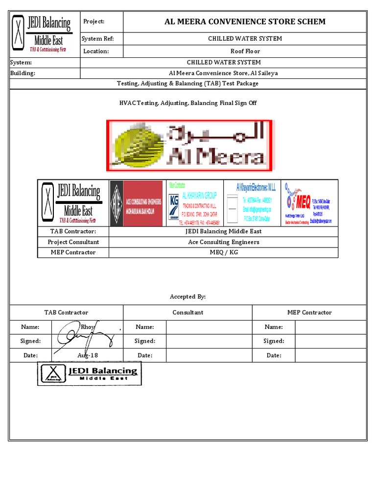 Chilled Water Balancing Report-Sailiya | PDF | Pump | Machines