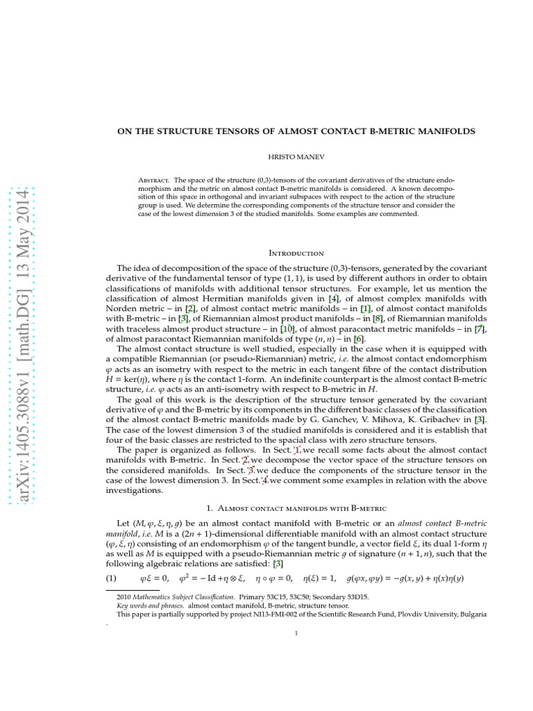 Hristo Manev - ON THE STRUCTURE TENSORS OF ALMOST CONTACT B-METRIC ...