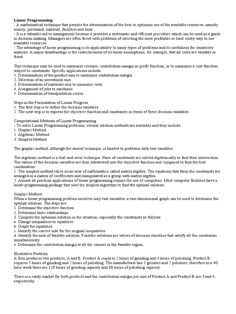 Linear Programming Notes From Cabrera | PDF | Linear Programming ...