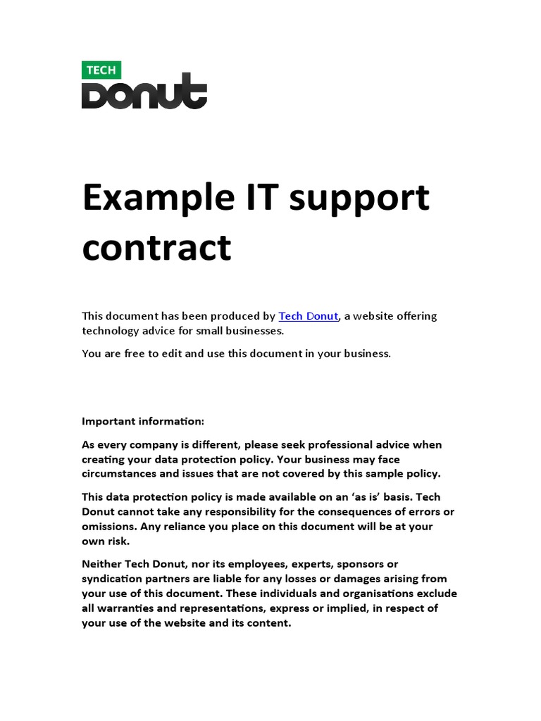 Sample It Support Agreement | PDF | Service Level Agreement | Websites
