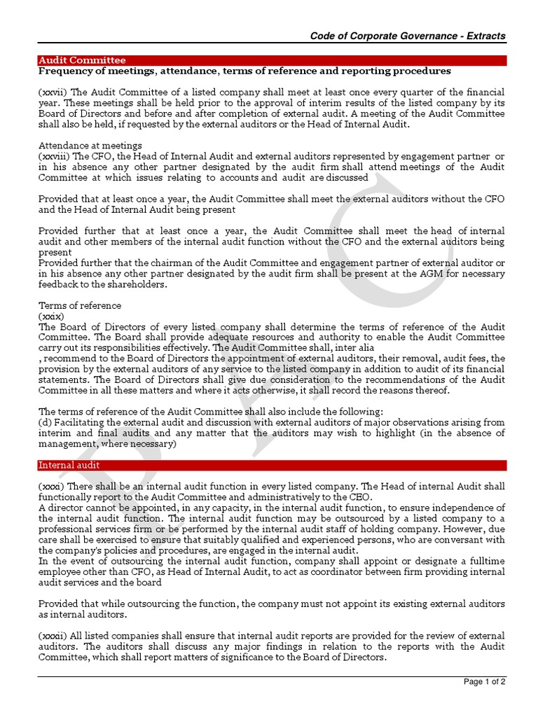 Audit - Corporate Governance PDF | PDF | Audit Committee | Internal Audit