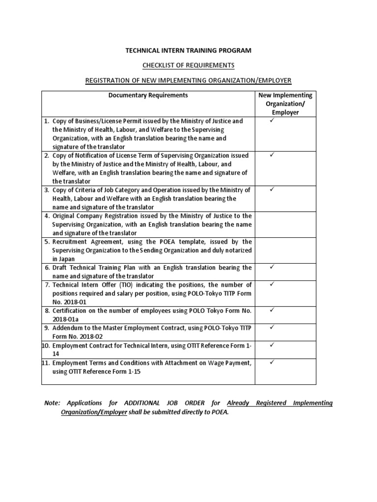 Technical Intern Training Program Checklist | PDF | Finance & Money ...