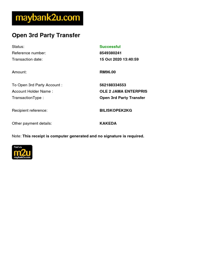Open 3rd Party Transfer: Successful | PDF
