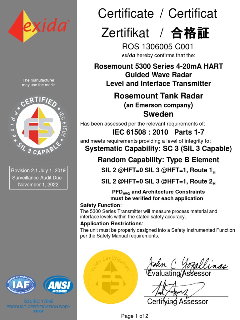 Certificate / Certificat Zertifikat /: ROS 1306005 C001 | Download Free ...