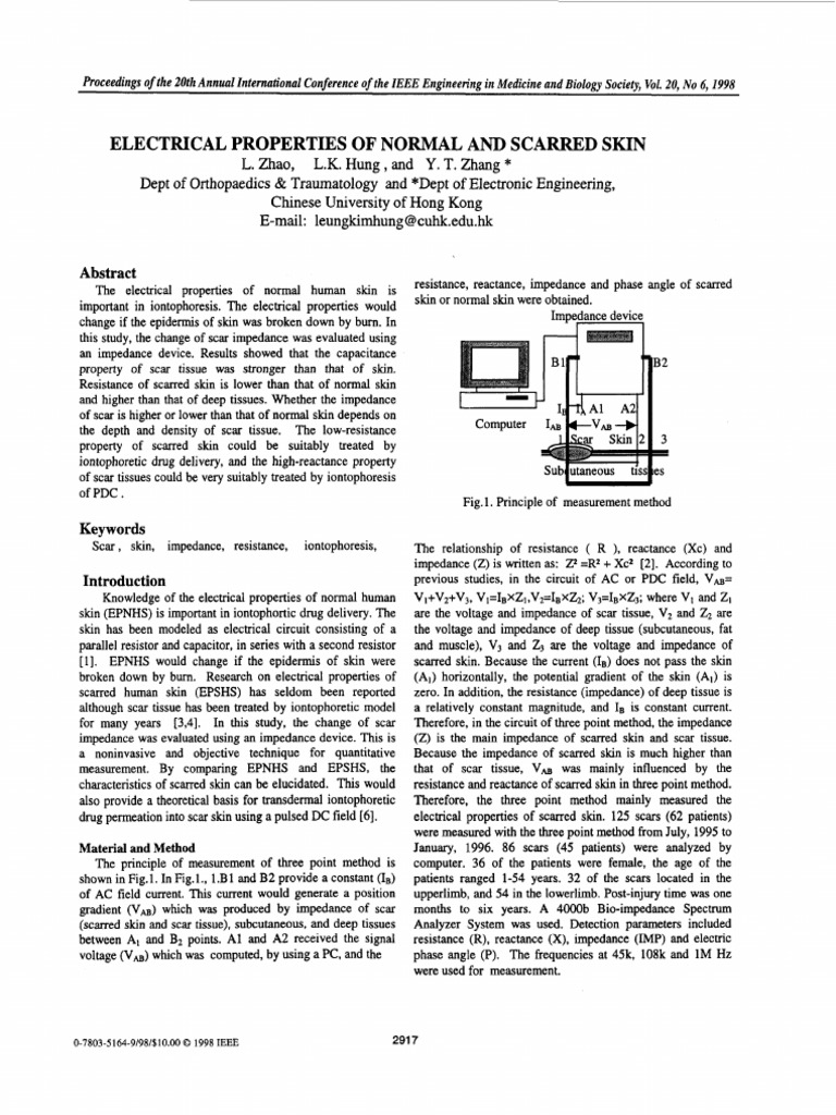 Electrical Properties of Normal and Scarred Skin: Y. T. Zhang of | PDF ...