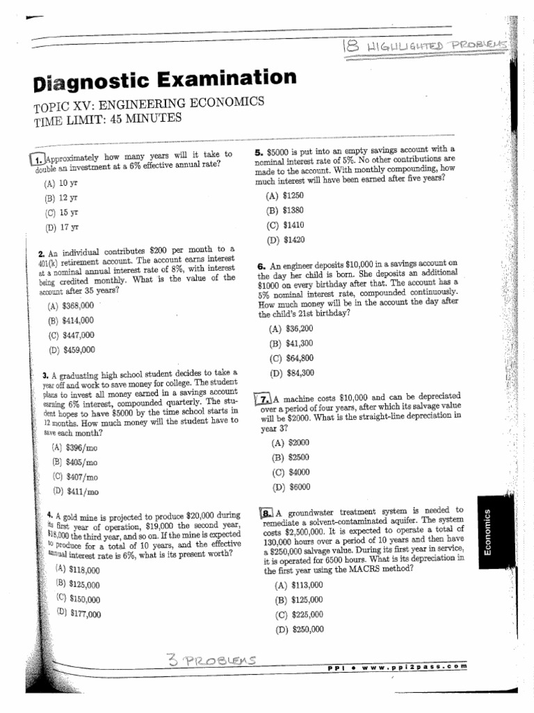 2012 Engineering Econ Review Questions With Problems Chosen For ...