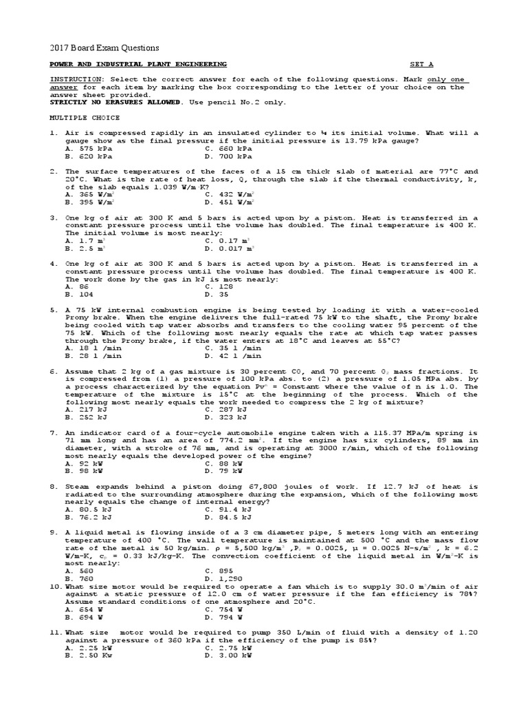 2017 Board Exam Questions: Power and Industrial Plant Engineering | PDF ...