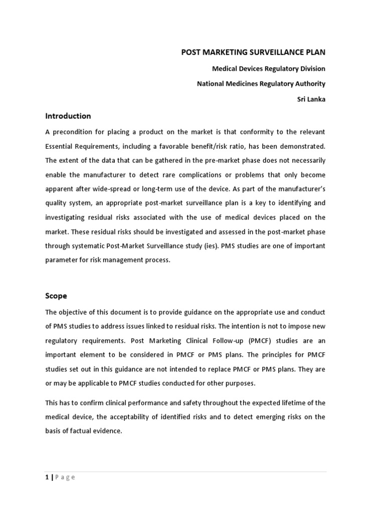 Post Marketing Surveillance Plan NMRA New | PDF | Medical Device | Risk ...