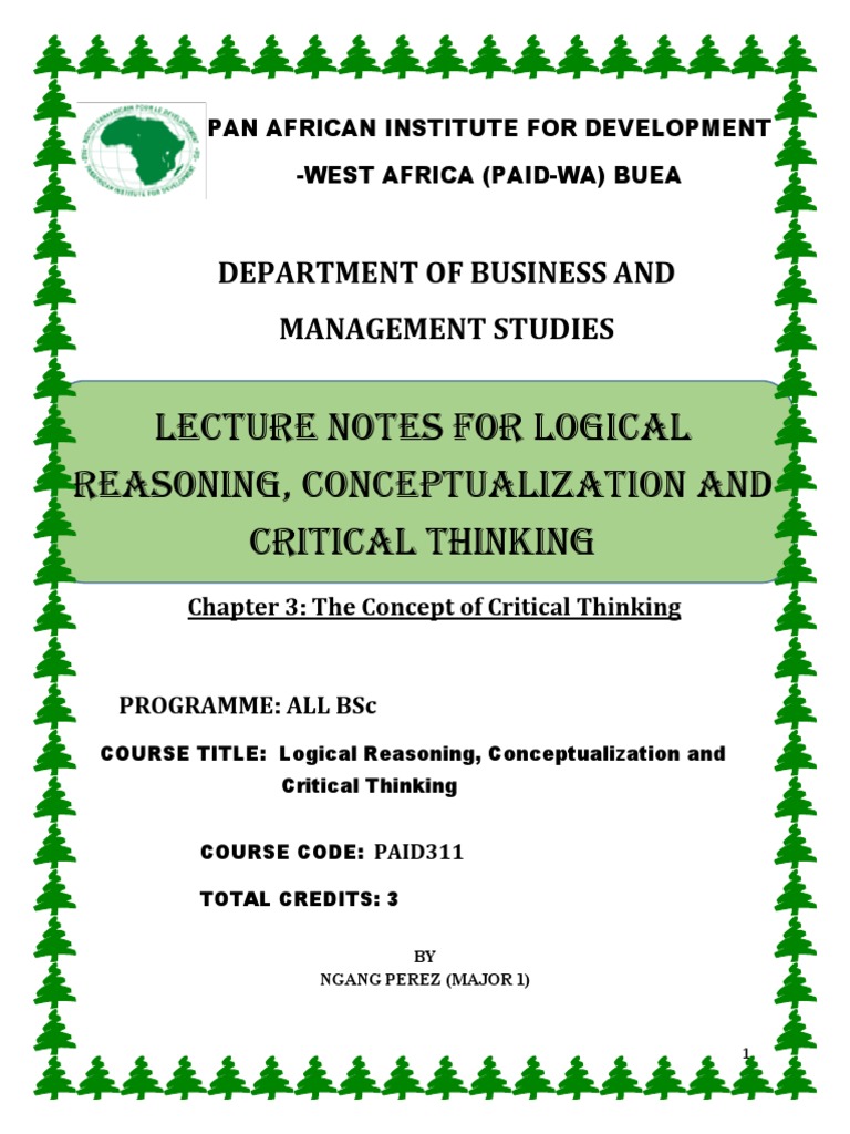 Lecture Notes For Logical Reasoning Conceptualization And Critical