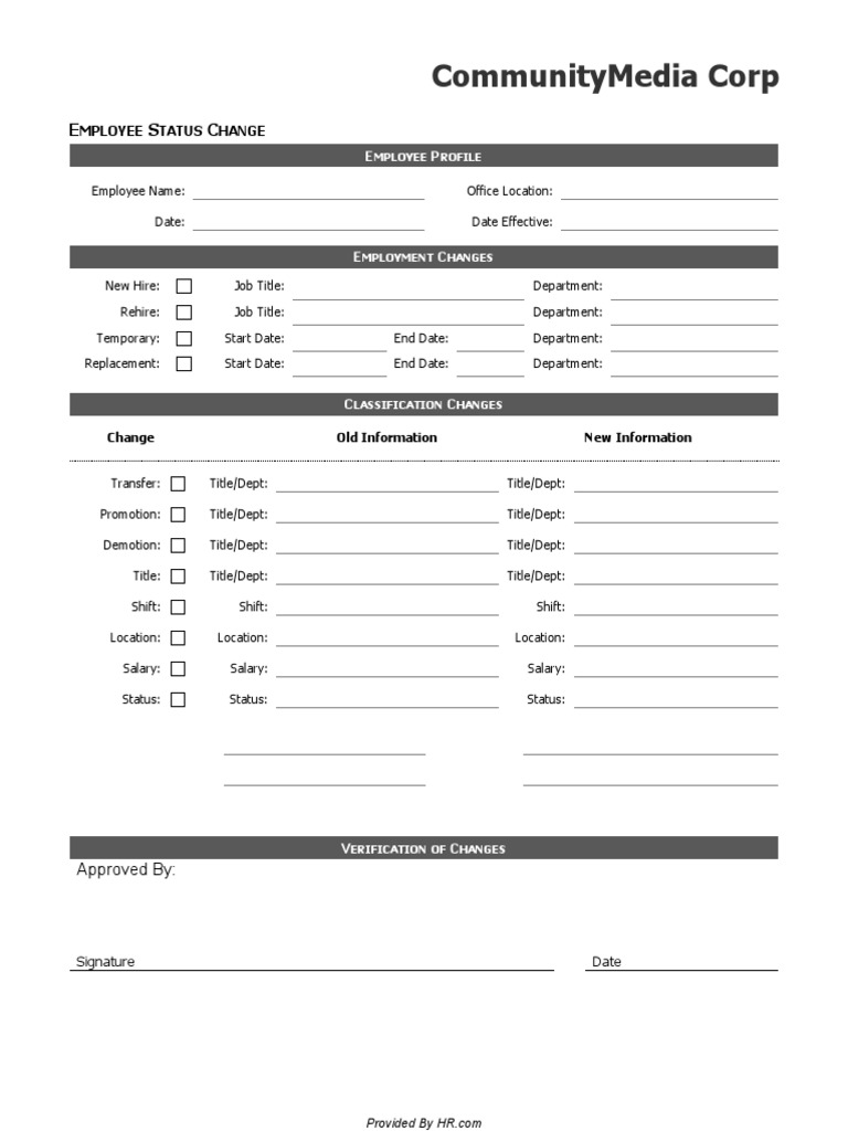 Employee Status Change Form Template | PDF | Labor | Employment