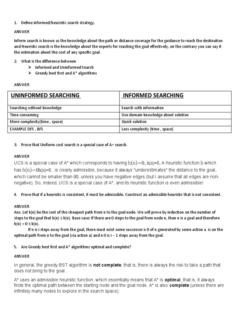 Uninformed Searching Informed Searching: H (N) 0, H H (N) 0 0 | PDF | Theoretical Computer ...