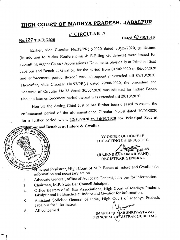 Circular 127 DT 09-10-2020 Opening Physical Filing | PDF | Law